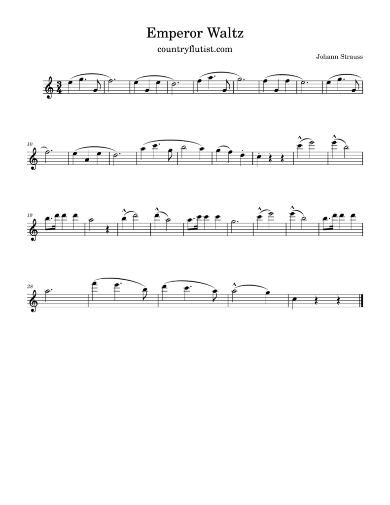 Emperor Waltz by Johann Strauss Flute Sheet Music | The Country Flutist