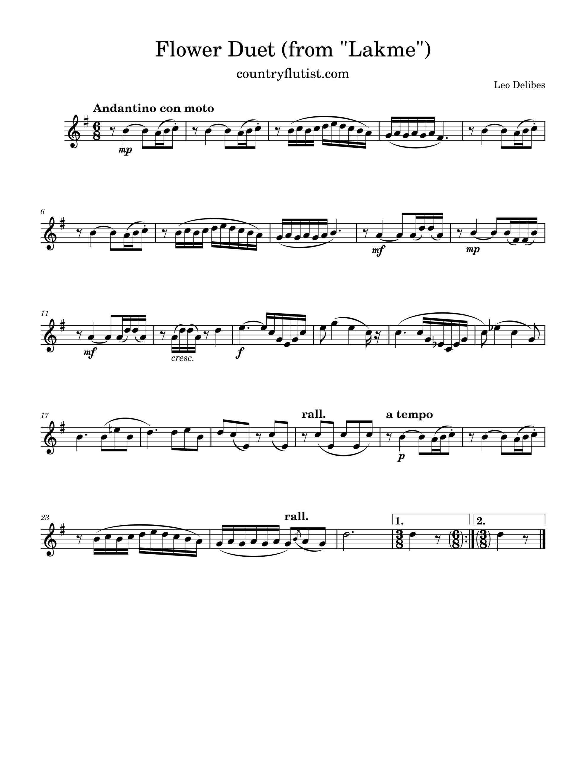 Flower Duet (from 'Lakme') Flute Sheet Music | The Country Flutist